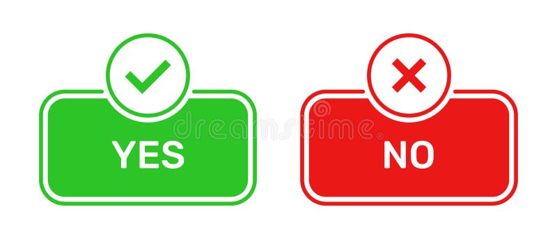 Right and Wrong Symbols with Yes and No Buttons in Green and Red Colour ...