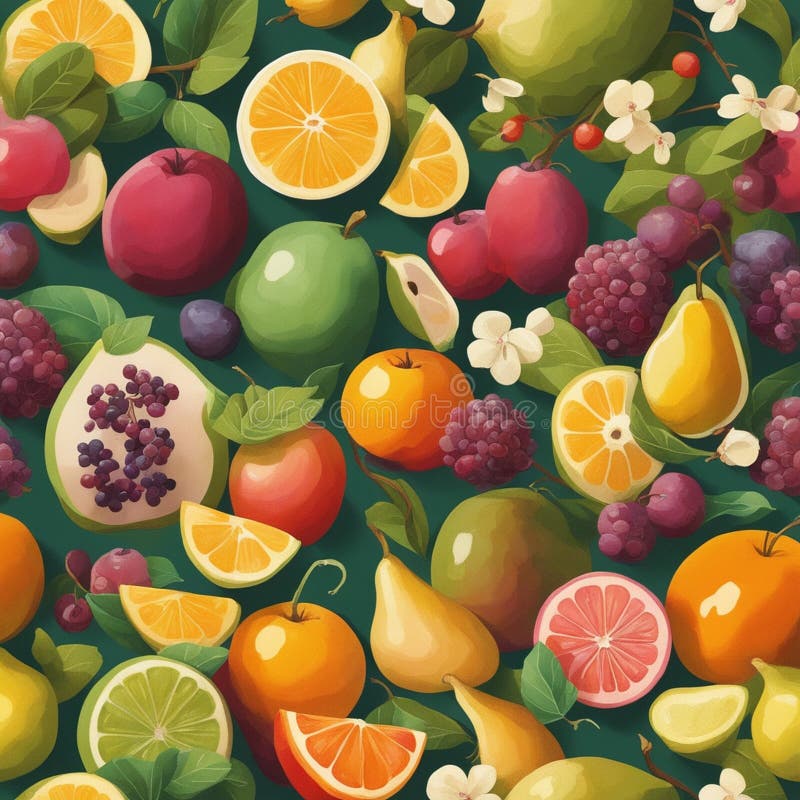 Flat Design Fruit Floral Pattern Stock Illustration - Illustration of ...