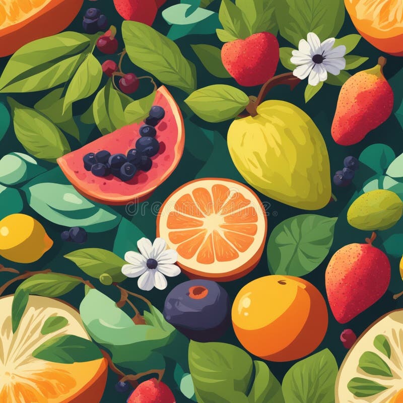 Flat Design Fruit Floral Pattern Stock Illustration - Illustration of ...