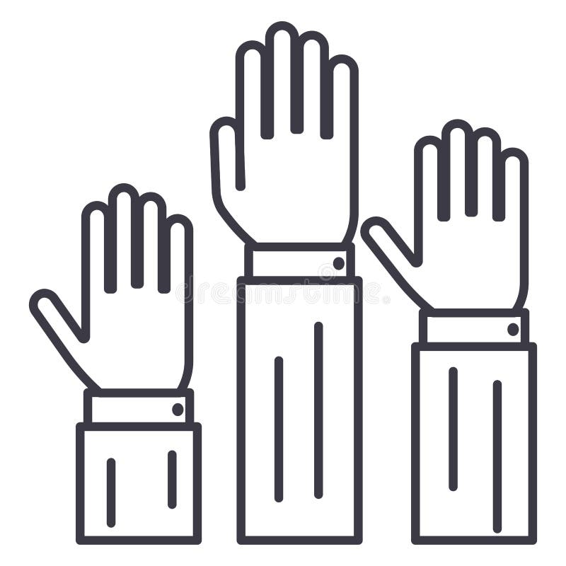 Rights,three Hands Up Vector Line Icon, Linear Concept, Outline Sign ...