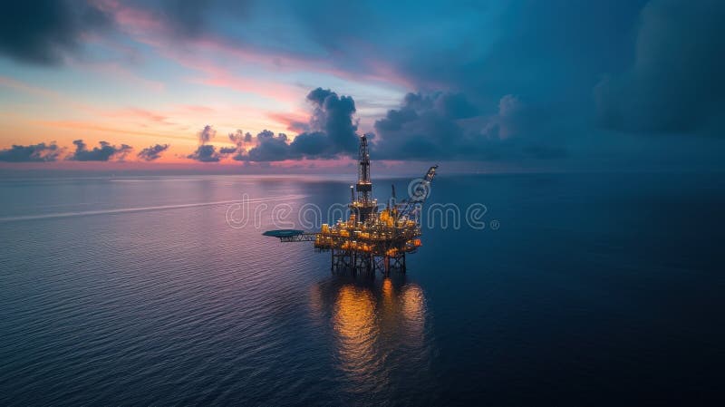 Rigs Offshore Oil Refinery at Sunset Stock Image - Image of industrial ...