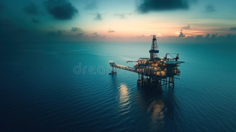 Rigs Offshore Oil Refinery at Sunset Stock Image - Image of ocean ...