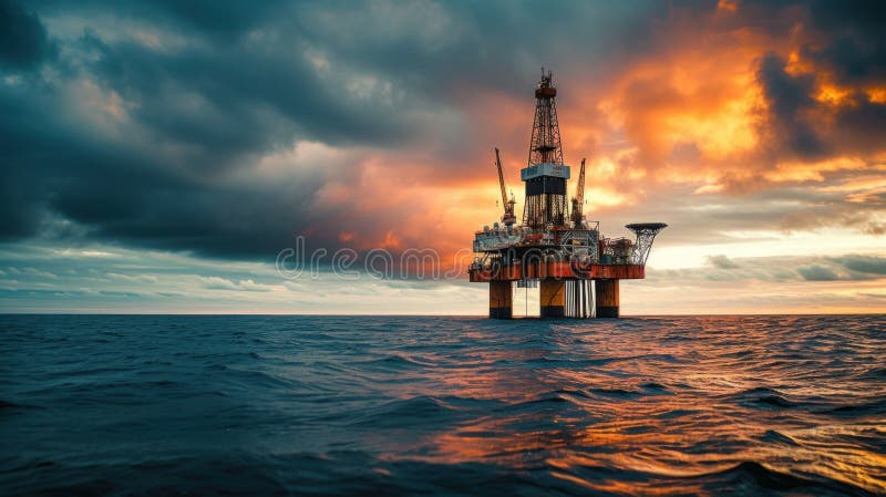 Rigs Offshore Oil Refinery at Sunset Stock Image - Image of petrol ...