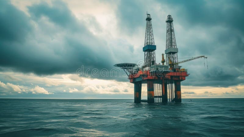 Rigs Offshore Oil Refinery at Sunset Stock Photo - Image of water ...