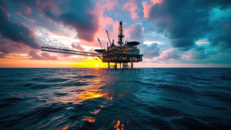 Rigs Offshore Oil Refinery at Sunset Stock Image - Image of refinery ...