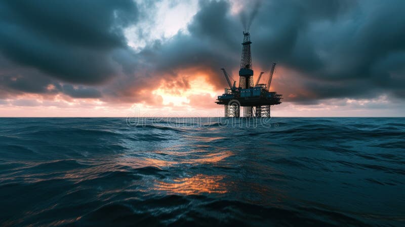 Rigs Offshore Oil Refinery at Sunset Stock Image - Image of drill ...