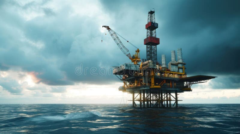 Rigs Offshore Oil Refinery at Sunset Stock Image - Image of environment ...