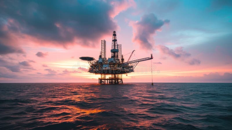 Rigs Offshore Oil Refinery at Sunset Stock Image - Image of working ...
