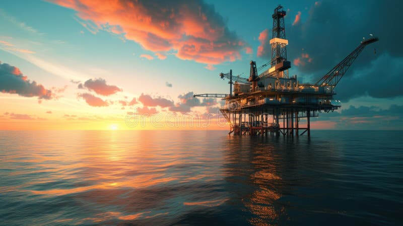 Rigs Offshore Oil Refinery at Sunset Stock Image - Image of ...