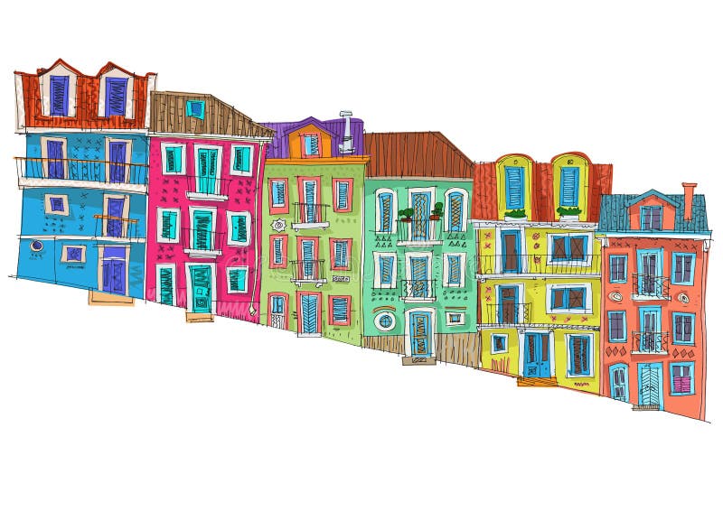 Een Oud Huis Op Een Steile Straat Vector Illustratie - Illustration of ...