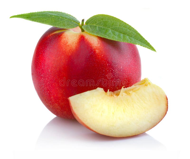Rijp Perzik (nectarine) Fruit Met Plakken Op Wit Stock Foto - Image of ...