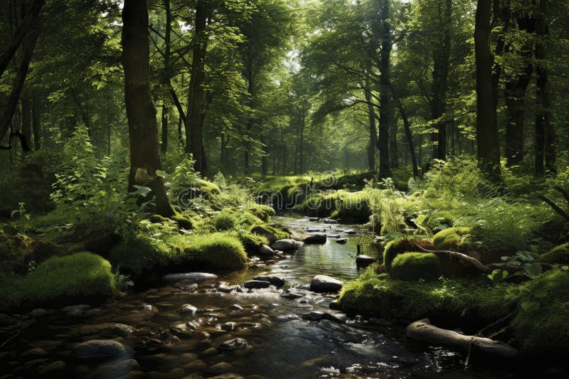 Rill and Forest in Spring, Generative AI Stock Illustration ...