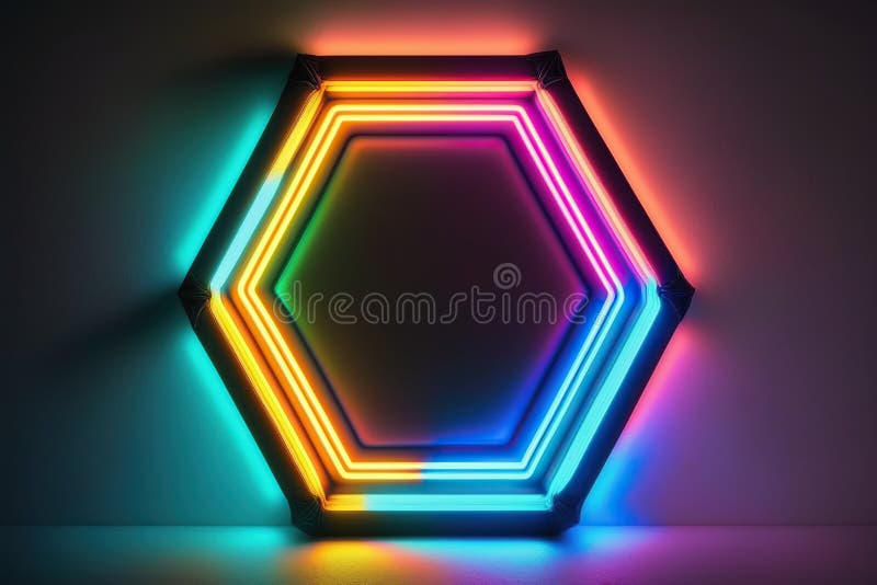 Rim Lights Neon Pentagon on White Background with Copyspace, Created ...