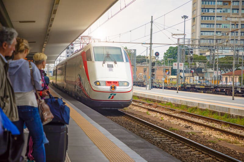 Rimini, Italy - 13.05.2018: People Waiting Train on Platform of Railway ...