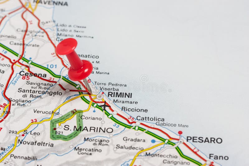 Rimini Pinned on a Map of Italy Stock Photo - Image of road, direction ...
