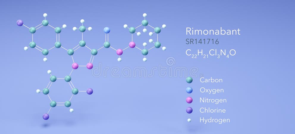 Rimonabant Molecule, Molecular Structures, Sr141716, 3d Model ...