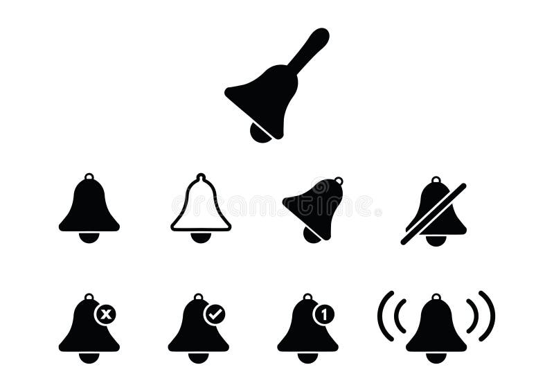 Ring Bell Icon Set in Black Stock Vector - Illustration of black, ring ...