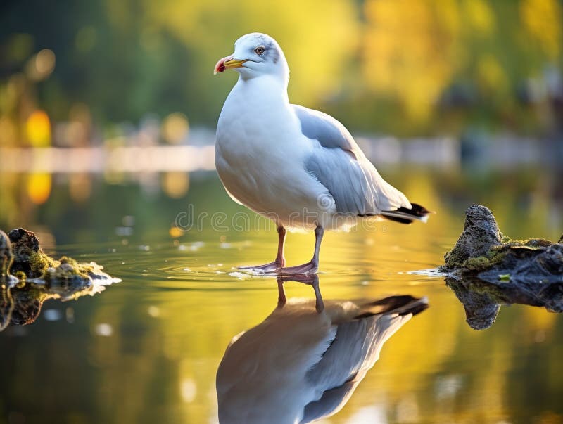 Ring Billed Gull Curiously Looking at His Reflection Stock Photo - Image of animals, mirror ...