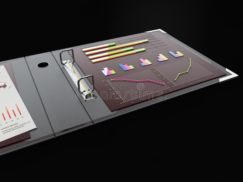 Ring Binder Folder with Charts, 3d Illustration. Office Cardboard ...