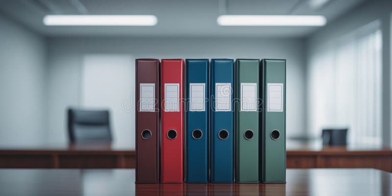 Ring Binders Standing on an Empty Desk in a Modern Office Stock Image ...
