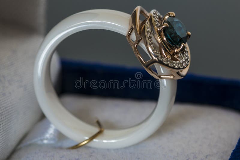 Ring with a Blue Stone in Box Stock Image - Image of gift, ring: 77465035