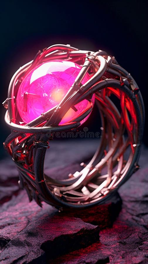 Ring with a Bright Pink Stone Inside a Decorativ, Stock Image - Image ...
