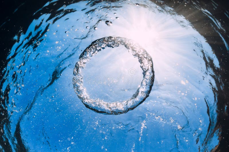 Ring Bubble Underwater and Sun in Blue Ocean Stock Image - Image of ...