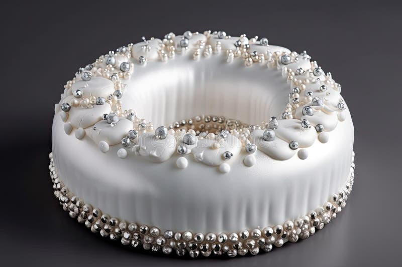 Ring Cake, Decorated with White Icing and Silver Dragees Stock ...