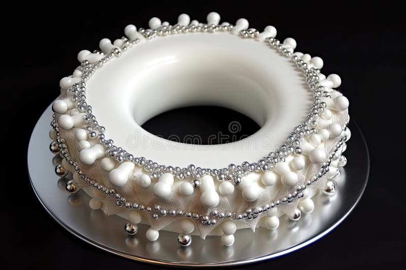 Ring Cake, Decorated with White Icing and Silver Dragees Stock ...