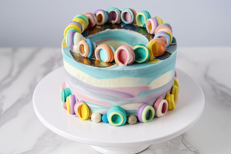 Ring Cake Made Using a Stack of Colorful and Playful Marble or Pastel ...