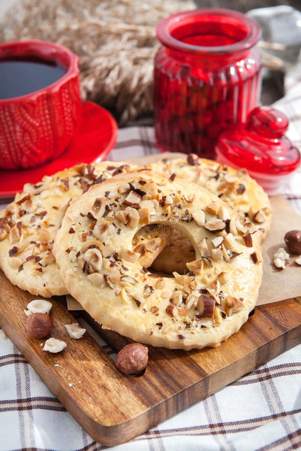 Ring cookies with hazelnut stock photo. Image of confectionery - 40605204