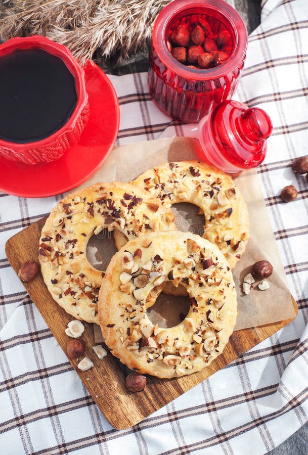 Ring cookies with hazelnut stock photo. Image of dough - 40802916