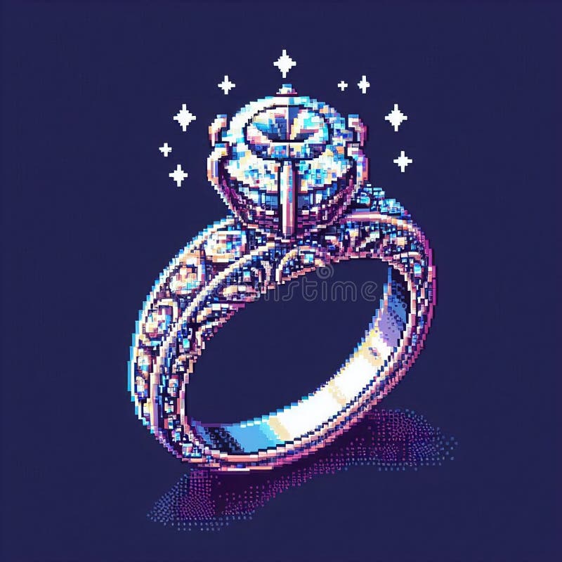 Ring Design Illustrator with Gems, Pixel Art Stock Illustration ...