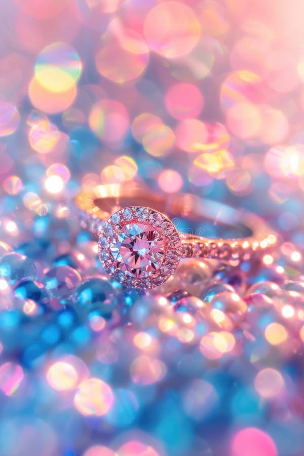 Ring with Diamond is on Blue and Pink Background Stock Image - Image of ...