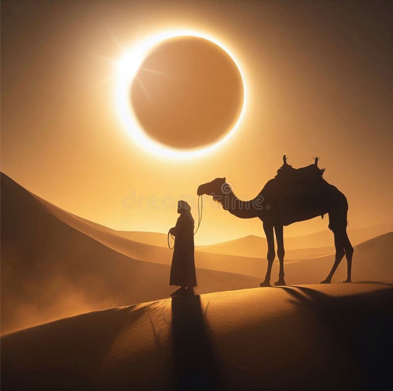 Ring of Fire Annular Eclipse Over Desert Stock Illustration ...
