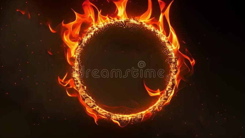 Ring of Fire Burning in Black Background Stock Video - Video of bright ...