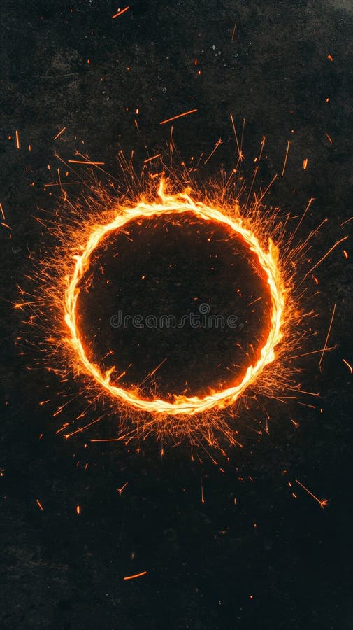 Ring of Fire Burning on Dark Background with Sparks Flying Stock Photo ...