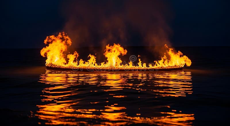 Ring of Fire Burning on Water at Night with Reflections Stock ...
