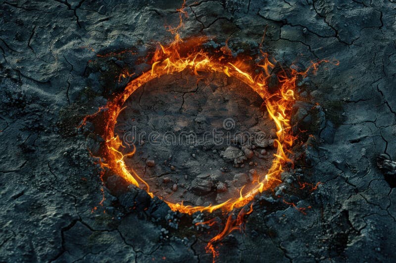 Ring of Fire on Cracked Earth Surface Stock Image - Image of burning ...