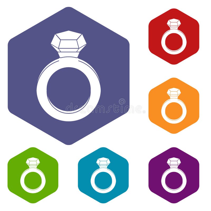 Ring with Gemstone Icons Set Hexagon Stock Vector - Illustration of ...