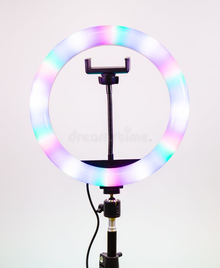 Ring Lamp Shines in Different Colors. Magic of Light Stock Photo ...