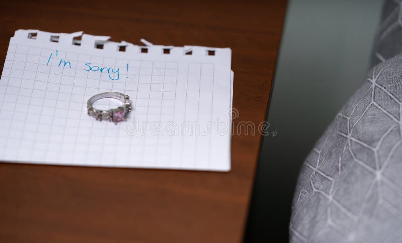 Ring Left on the Night Table, I M Sorry Message Stock Image - Image of ...