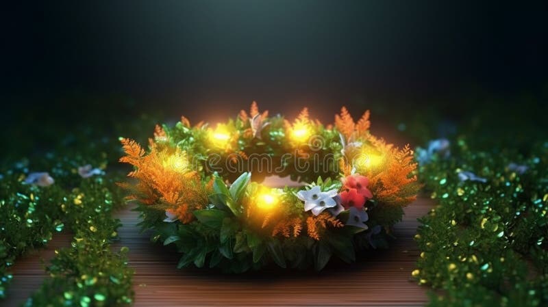 A Ring of Light Blooming in a Cluster of Small Plants, Arch of Flowers ...