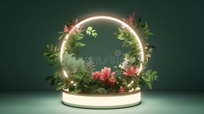 A Ring of Light Blooming in a Cluster of Small Plants, Arch of Flowers ...