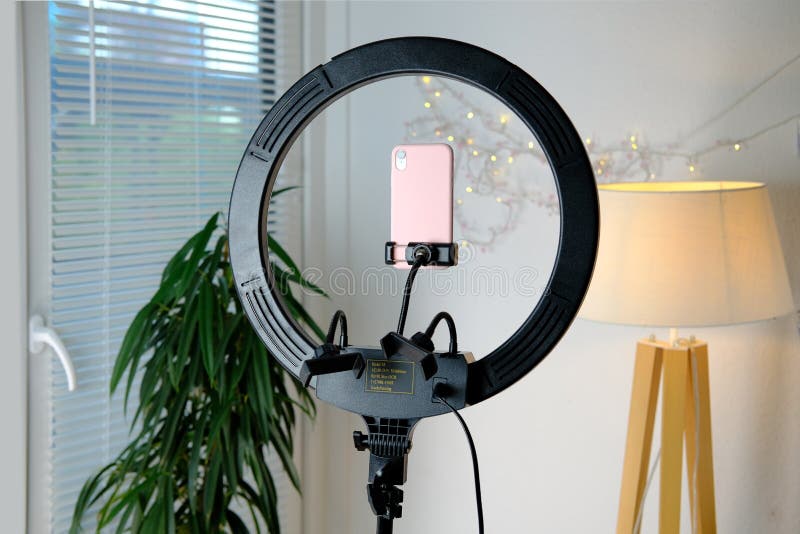 Ring Light and Rosa Smartphone, Concept of Virtual Live Streaming, Over ...