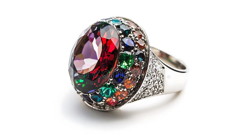 Ring with Many Different Colored Stones on it Stock Image - Image of ...