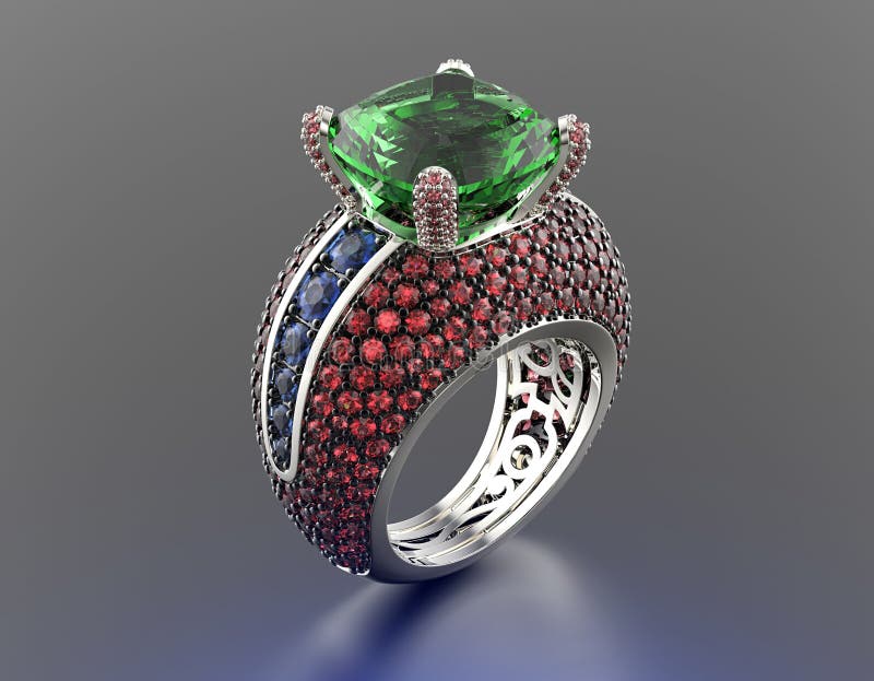 Ring Mit Smaragd Gold-und Silber-schwarzer Gewebe-Schmucksache ...