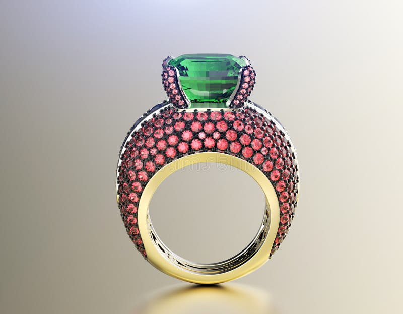 Ring Mit Smaragd Gold-und Silber-schwarzer Gewebe-Schmucksache ...