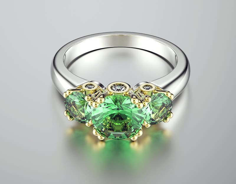 Ring Mit Smaragd Gold-und Silber-schwarzer Gewebe-Schmucksache ...