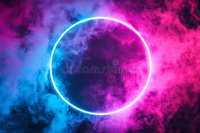 Neon Light Circle Line Frame Background Orange Glowing Smoke Stock ...